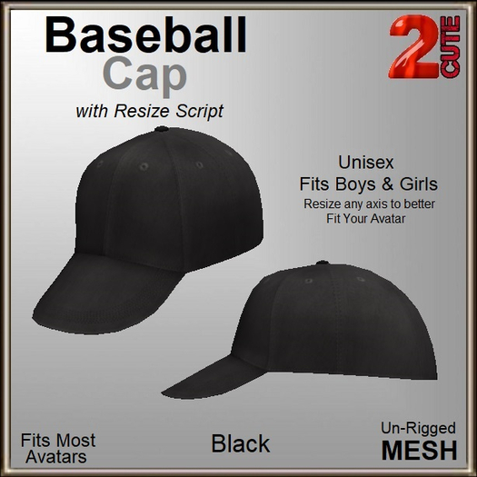 Second Life Marketplace - [2cute] Baseball Cap - Black